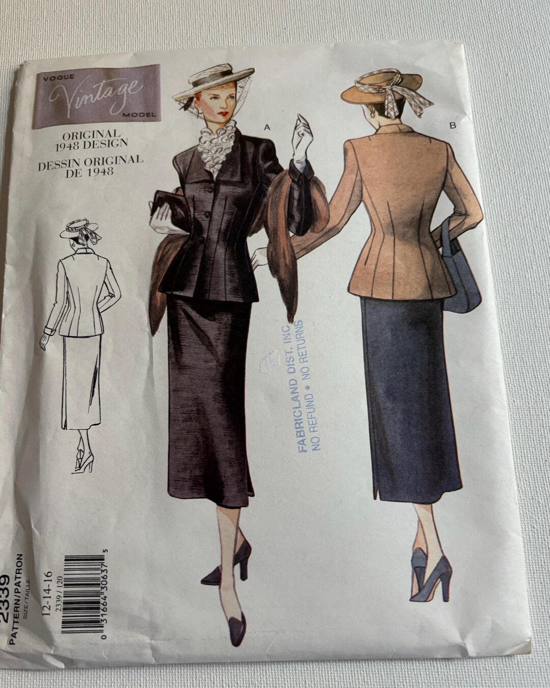 Vogue V2339 Sewing Pattern Vintage Model 1948 Misses Jacket and Skirt ...