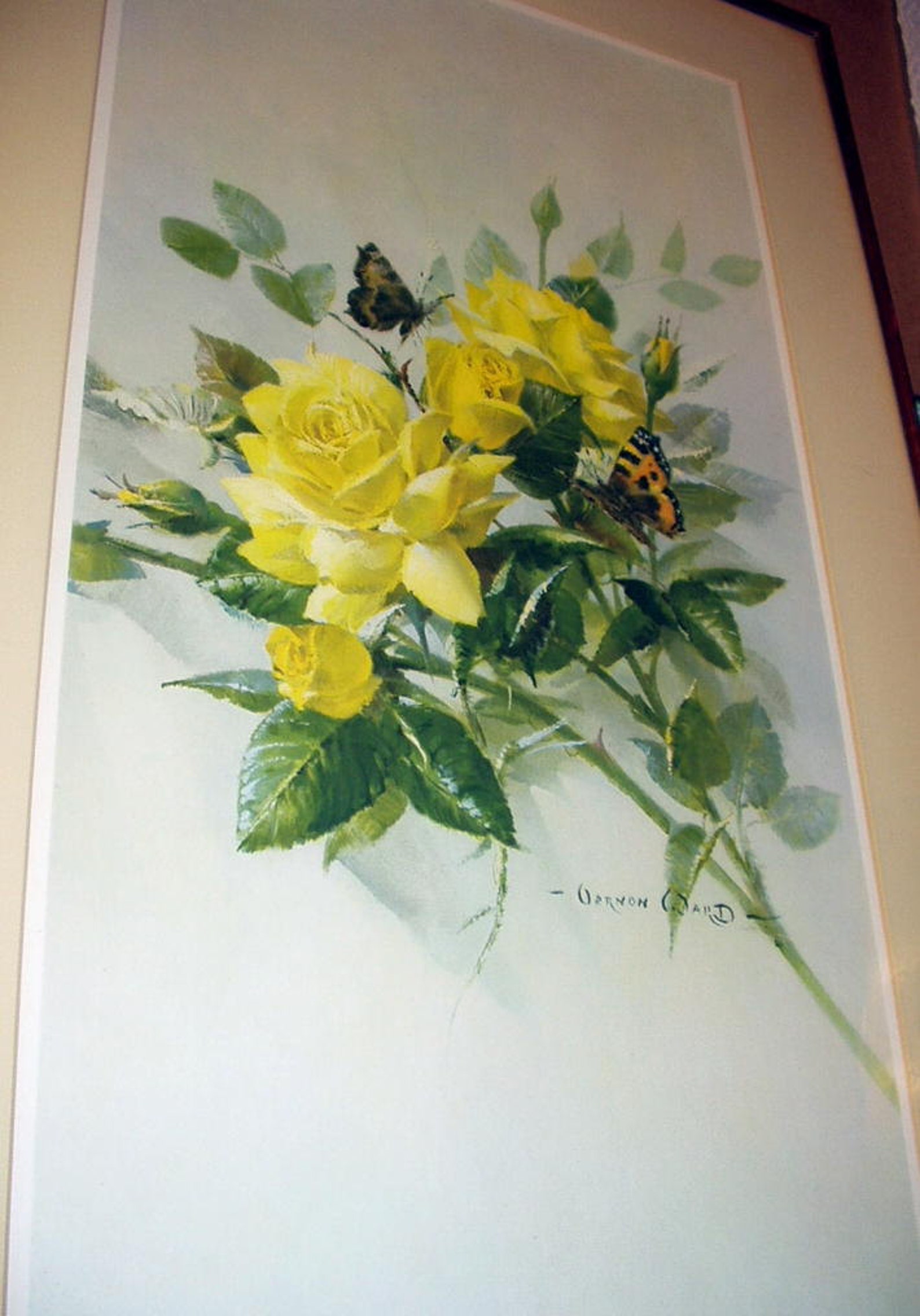 Roses Yellow Cabbage Flowers Butterflies Vintage Floral Bouquet Still ...