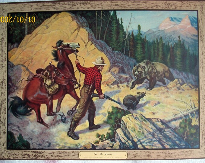 Horse Cowboy Frightened by Mother Bear Artist Signed Wilwerding Title ...