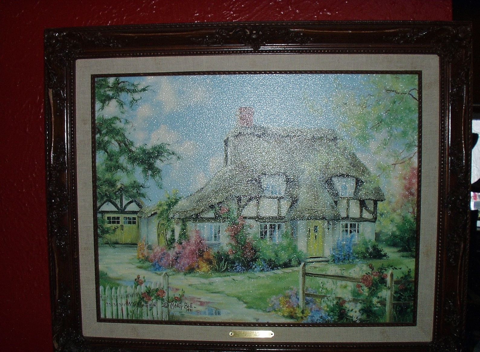 Marty Bell Cottage House Landscape Oil Print Painting Beautiful Flower ...