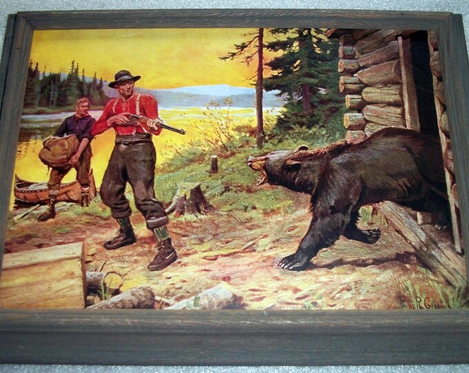 Men With Rifle Bear Philip Goodwin Unexpected Meeting Vintage ...