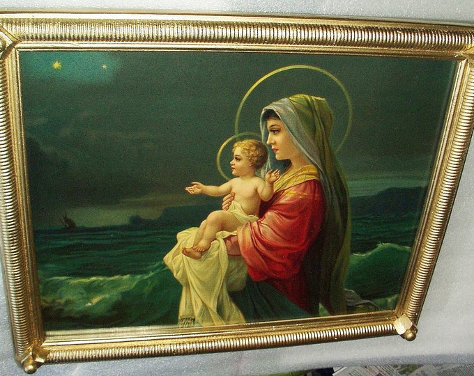 Virgin Mary Immaculate Religious Antique Chromolithograph Large Print ...