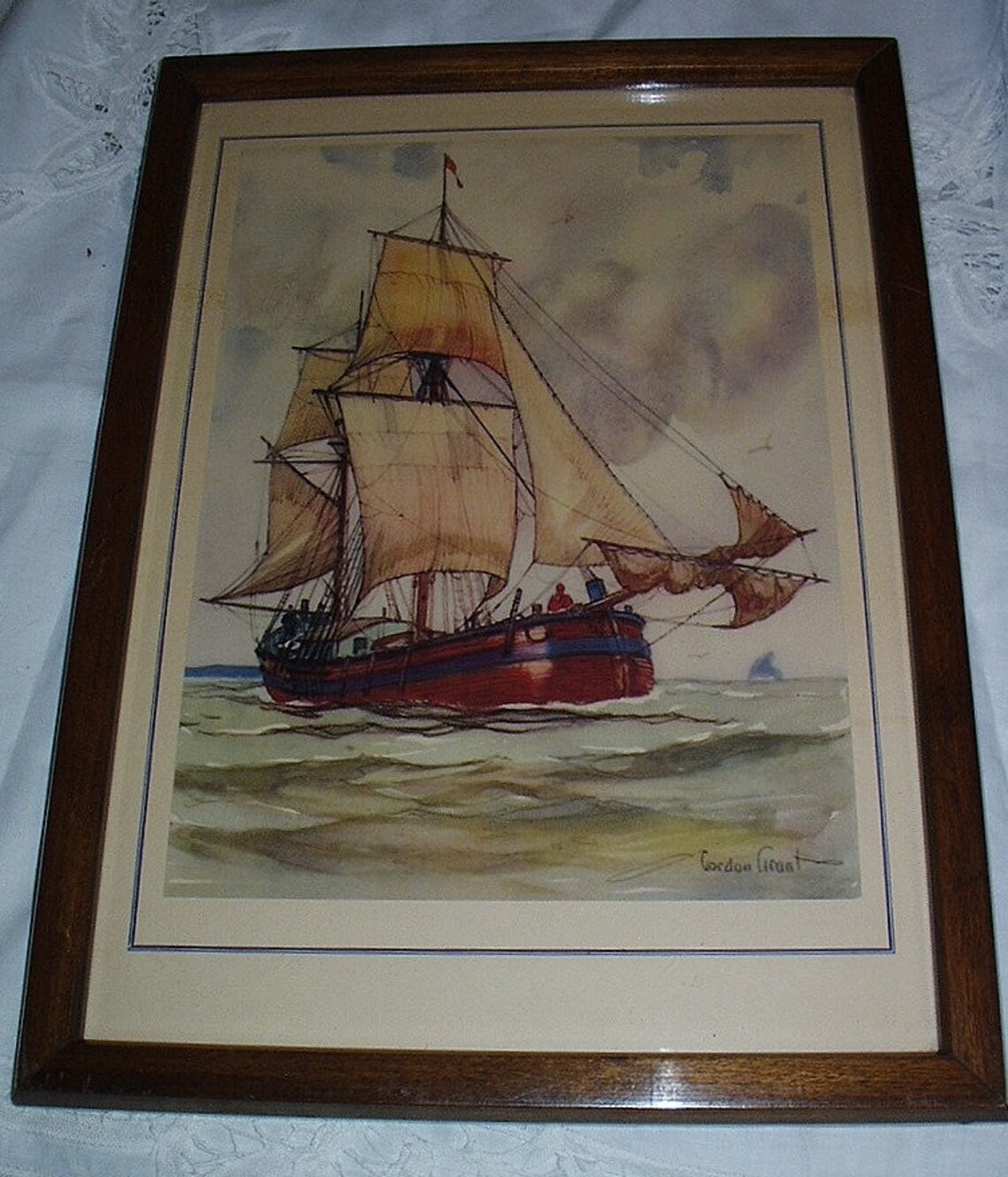 Clipper Ship Seascape Artist Gordon Grant Old Antique Wood | Etsy