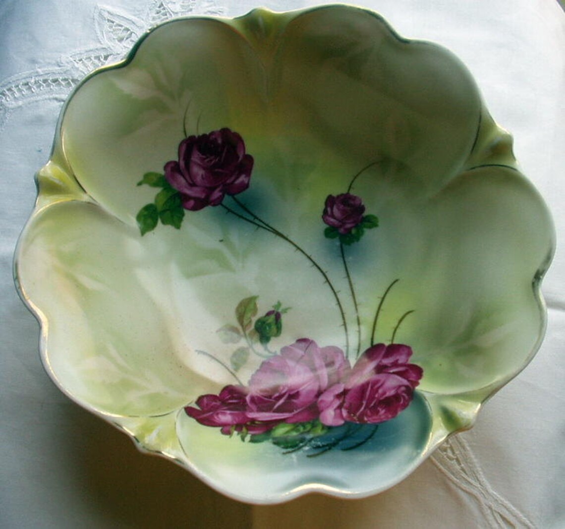 Roses Cabbage Rosebud Raspberry Red Hand Painted Pattern Large 10 Inch ...