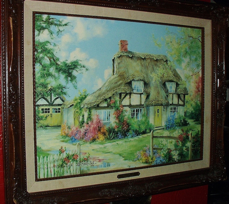 Marty Bell Cottage House Landscape Oil Print Painting Beautiful Flower ...
