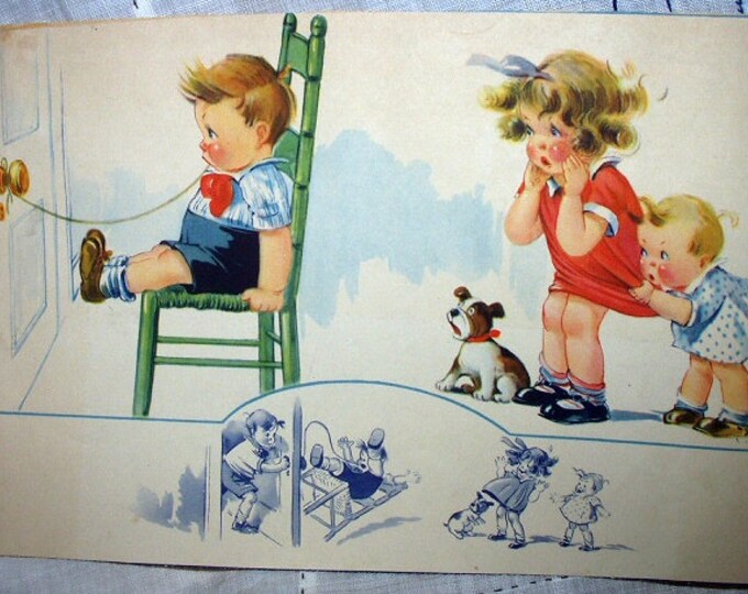Twelvetrees Artist Lithograph Determined Little Boy Pulling - Etsy