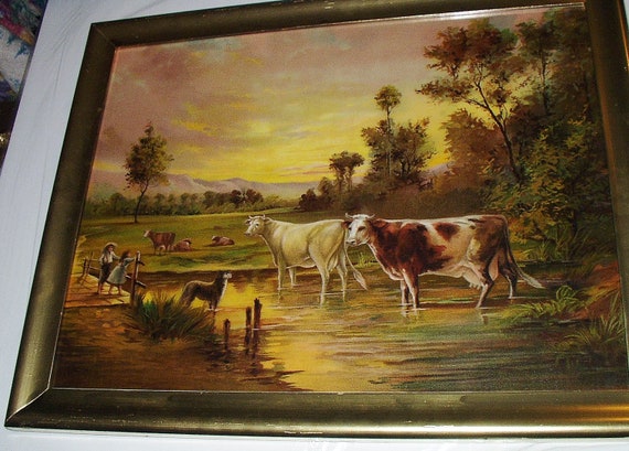 Milking Cows Karan Swiss Cattle Hereford in Pasture 1894 | Etsy