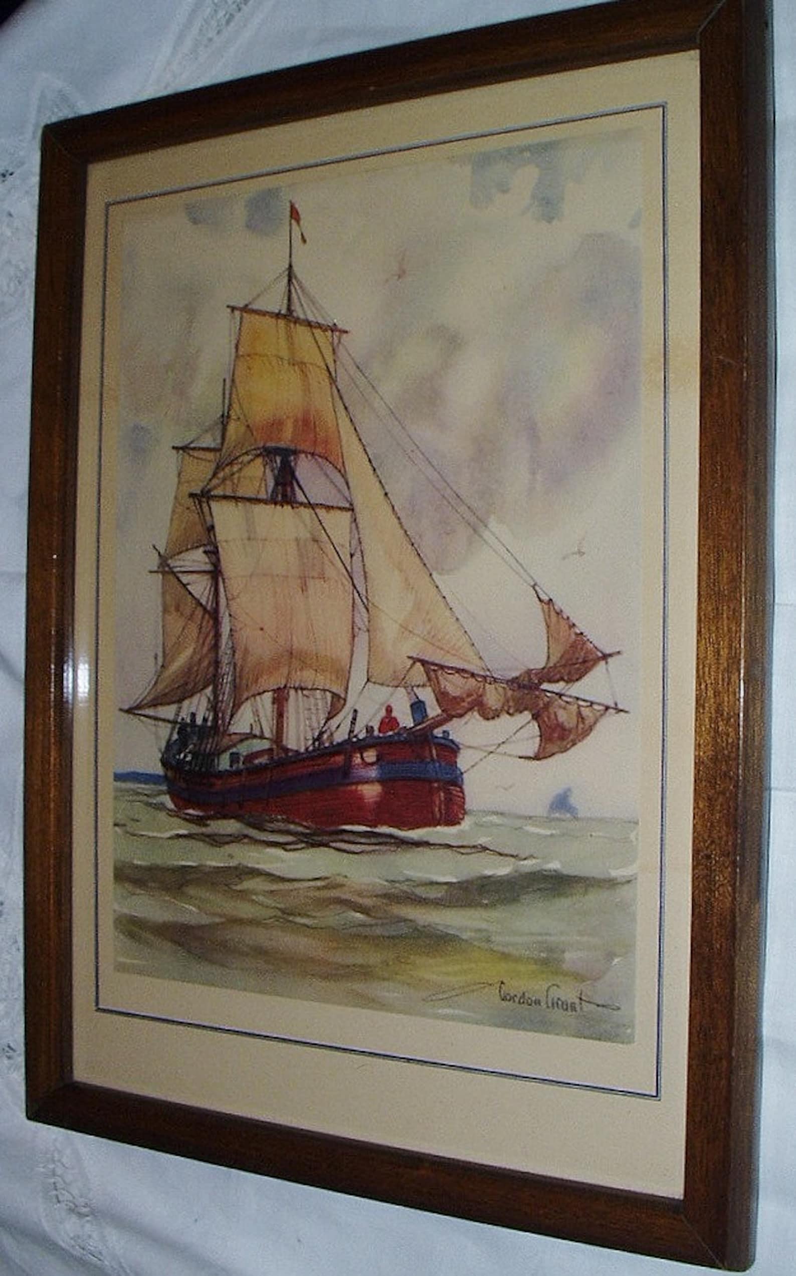 Clipper Ship Seascape Artist Gordon Grant Old Antique Wood | Etsy