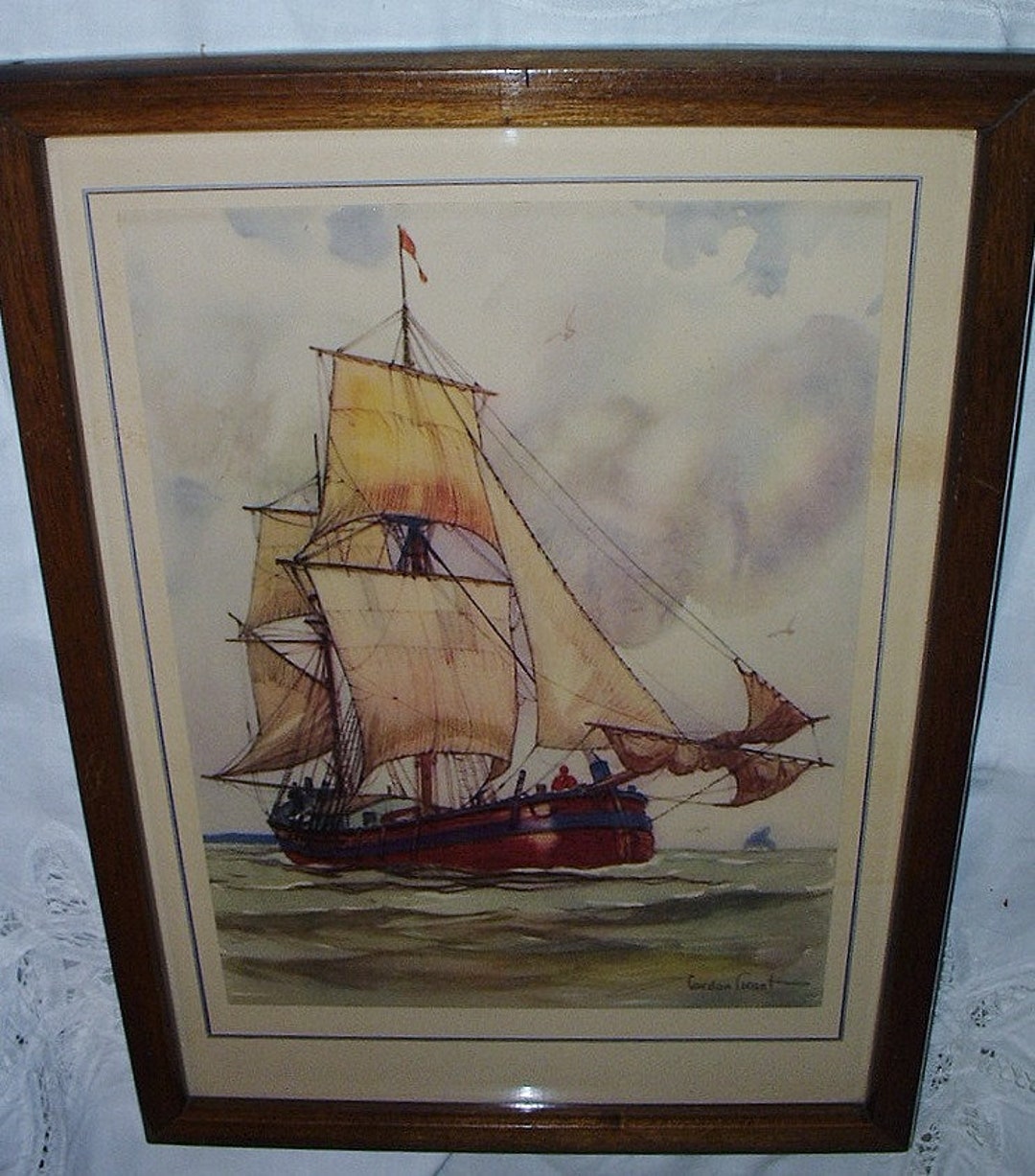 Clipper Ship Seascape Artist Gordon Grant Old Antique Wood Frame ...