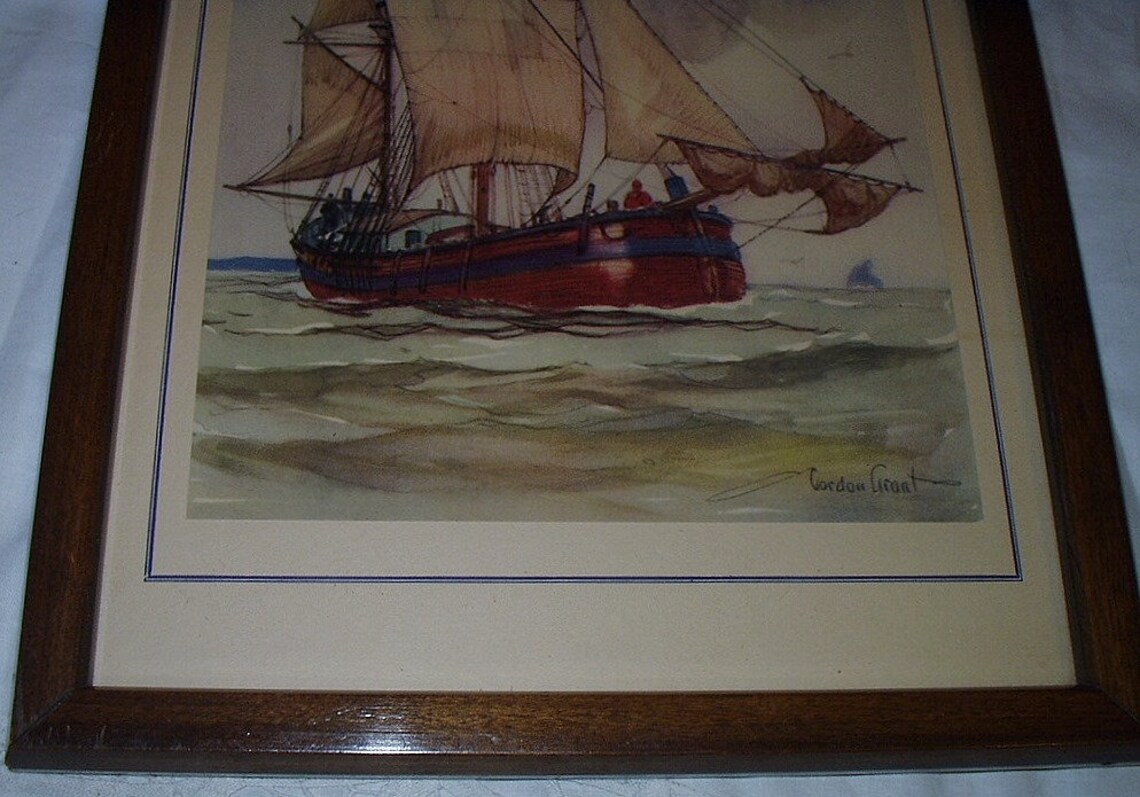 Clipper Ship Seascape Artist Gordon Grant Old Antique Wood | Etsy