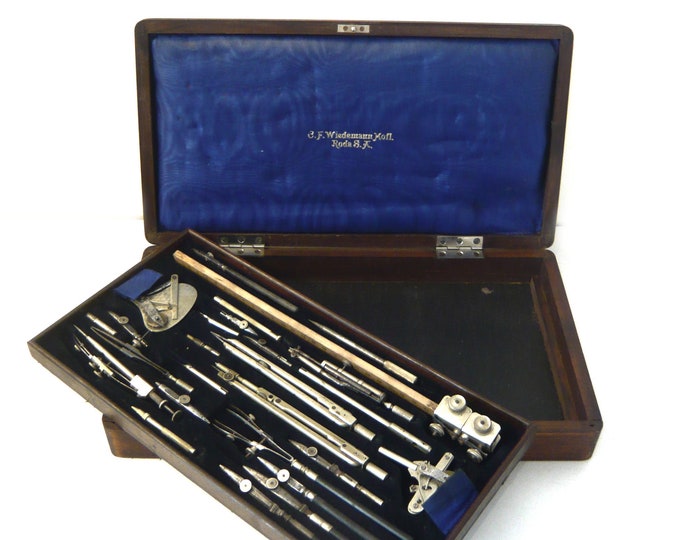 Antique Drafting Box With Its Key C. F. Wiedemann, Hoflieferant, Roda S ...