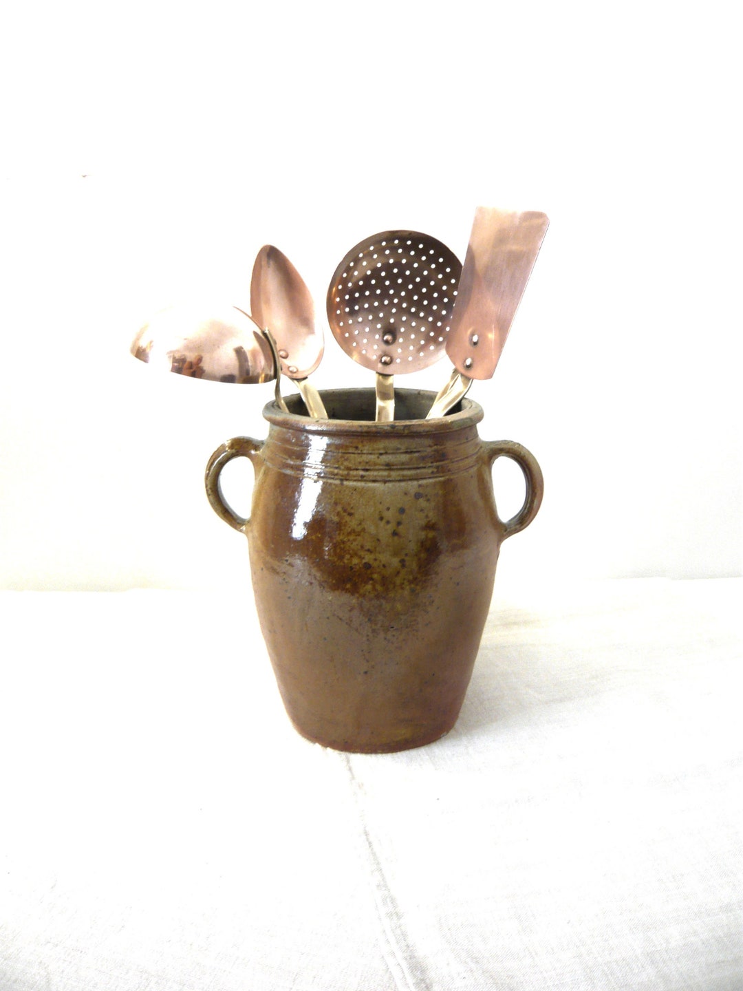 Antique Glazed Stoneware Confit Pot Grease Pot Kitchen Utensils Holder ...