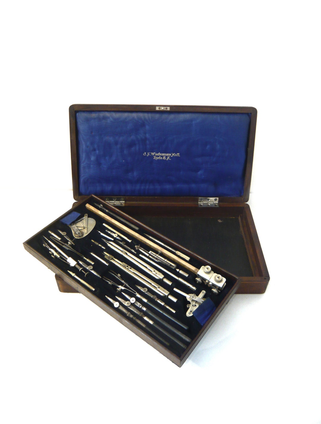 Antique Drafting Box With Its Key C. F. Wiedemann, Hoflieferant, Roda S ...