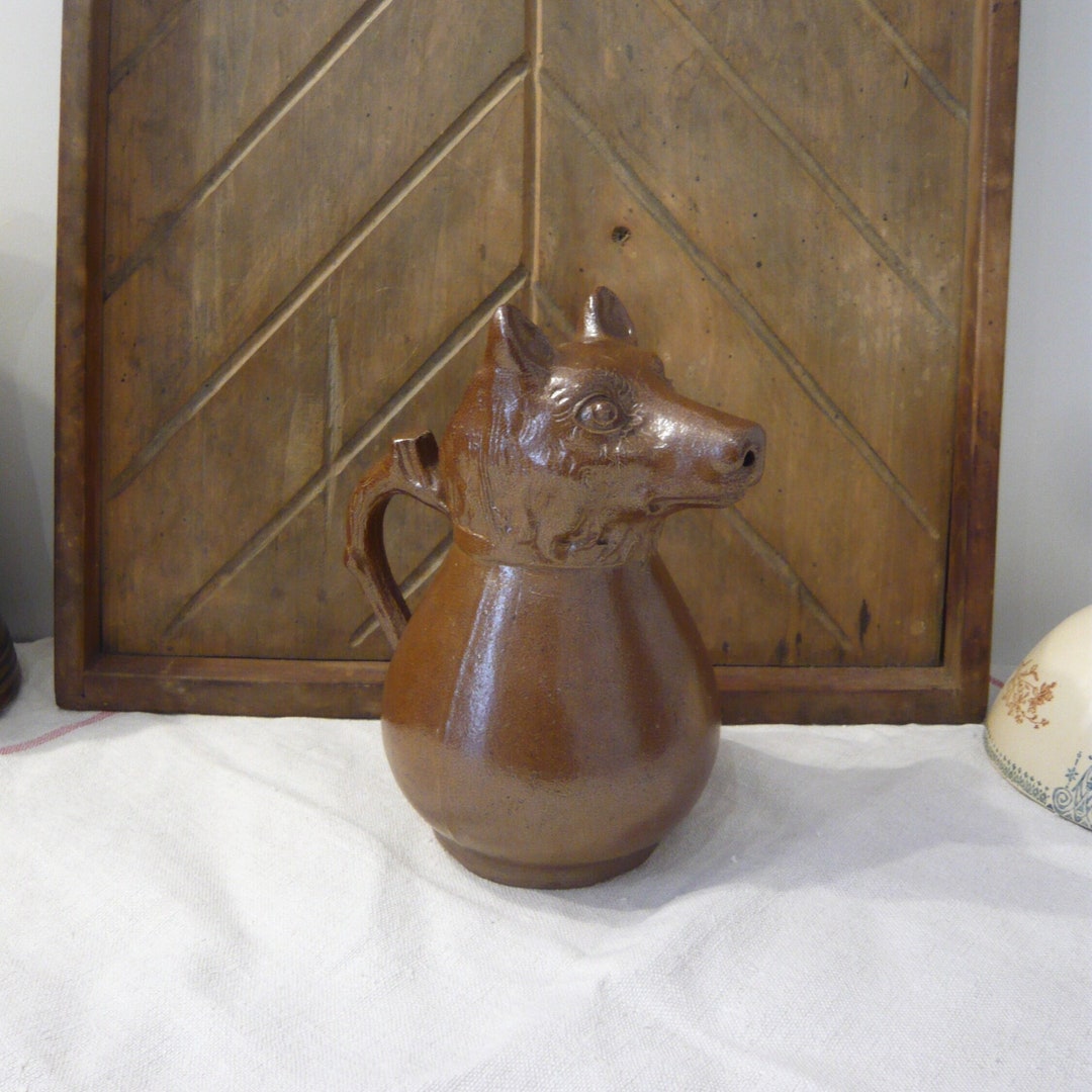Pichet à eau en faïence vernissée zoomorphe tête de loup Broc - Etsy France