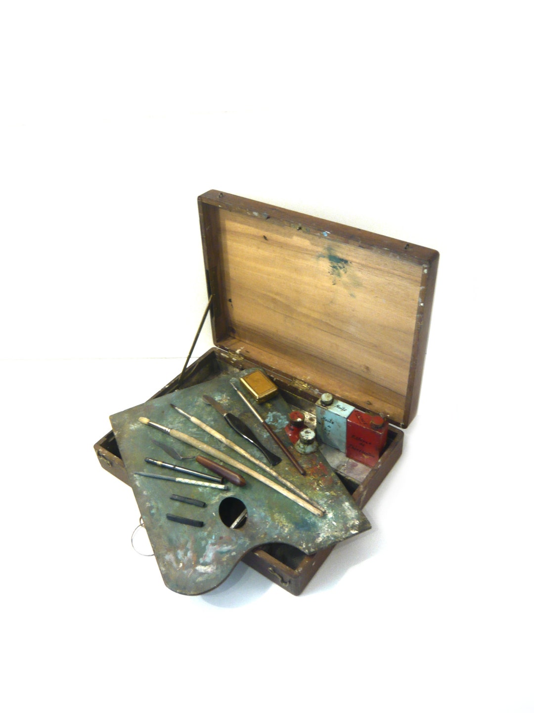 Antique Paint Box With Key and Palette Artist Box Art Supplies Large ...