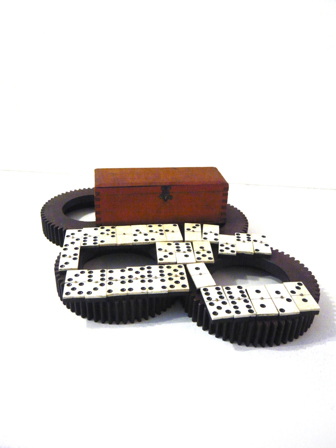 French Antique Domino Game Wooden and Bone Dominoes Complete 28 Pieces ...