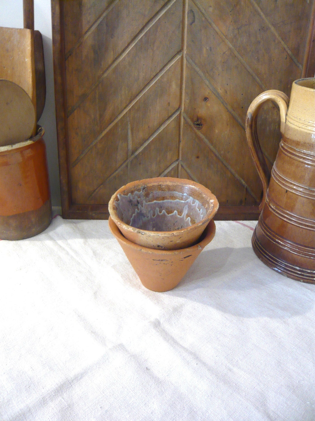 French Antique Pine Resin Pots Pair of Antique Glazed Terracotta Pots ...
