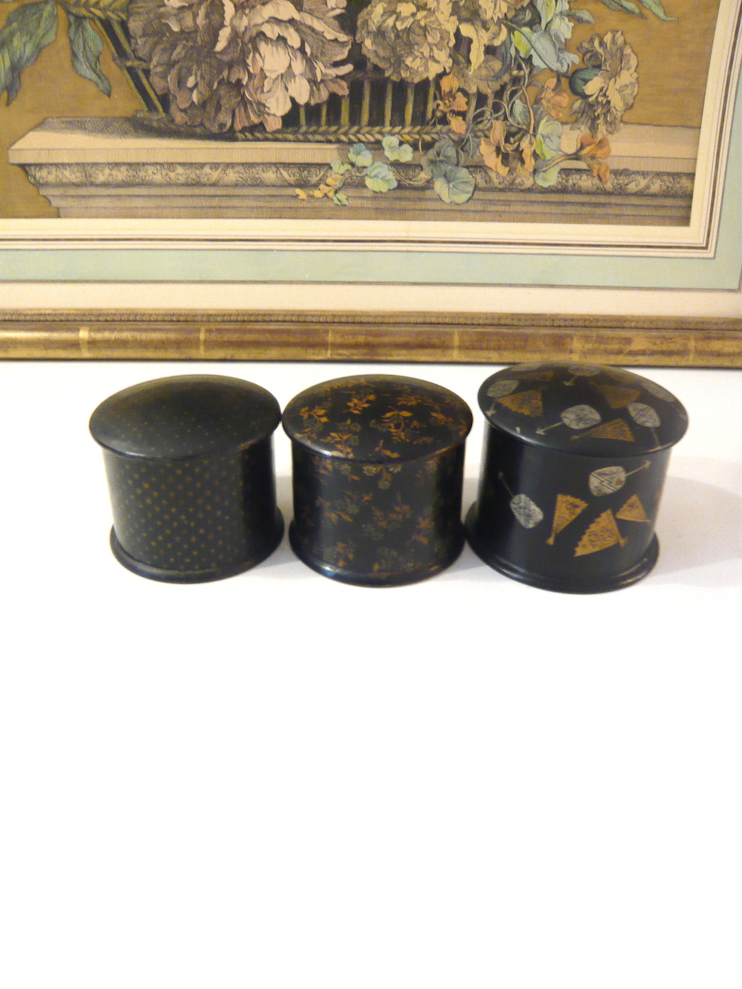 Antique Napoleon III Boxes Set of 3 Black Paper Mache Boxes With Gold ...