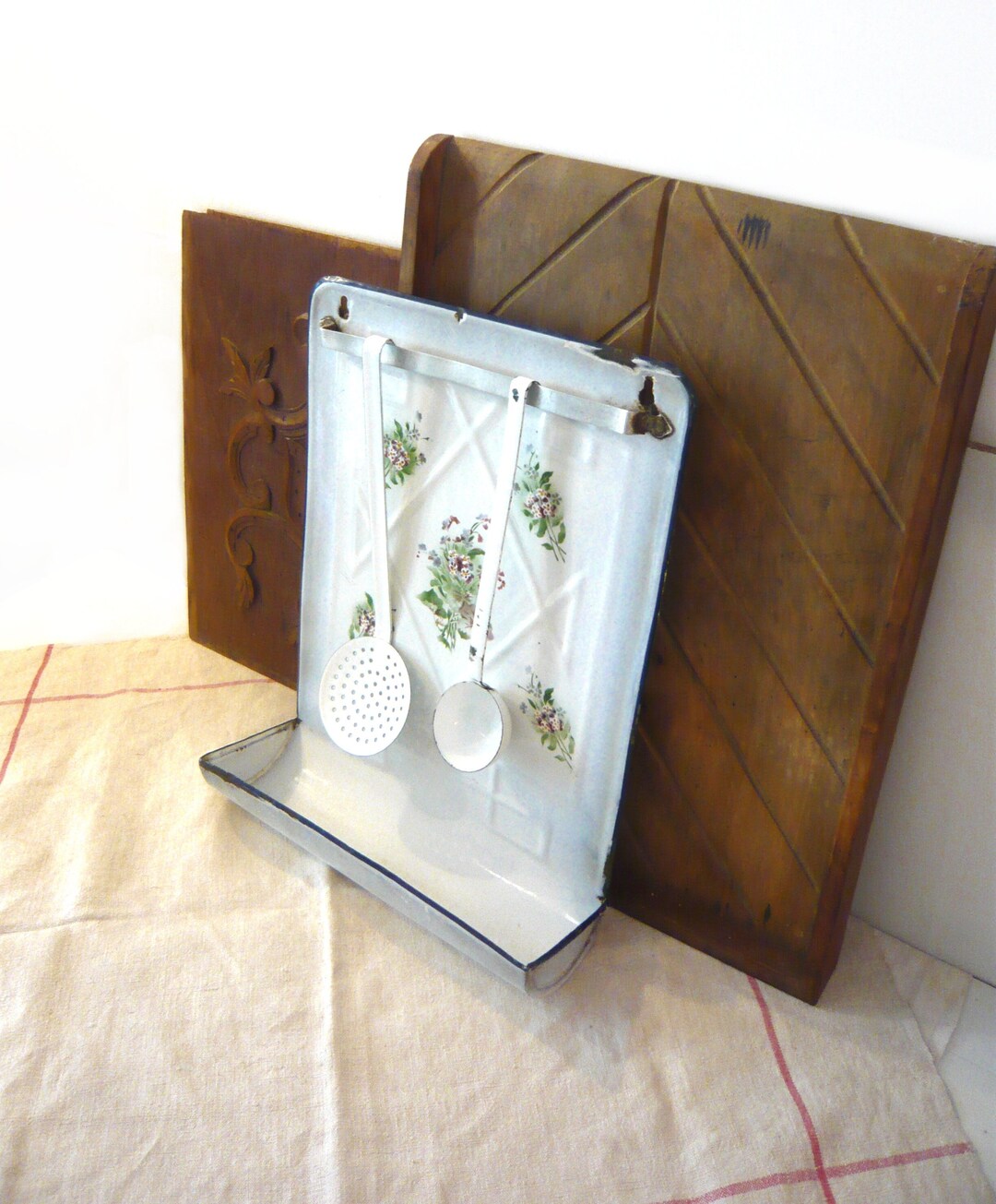 French Enamel Utensil Rack Floral Decor Pastel Pansies Decor White ...