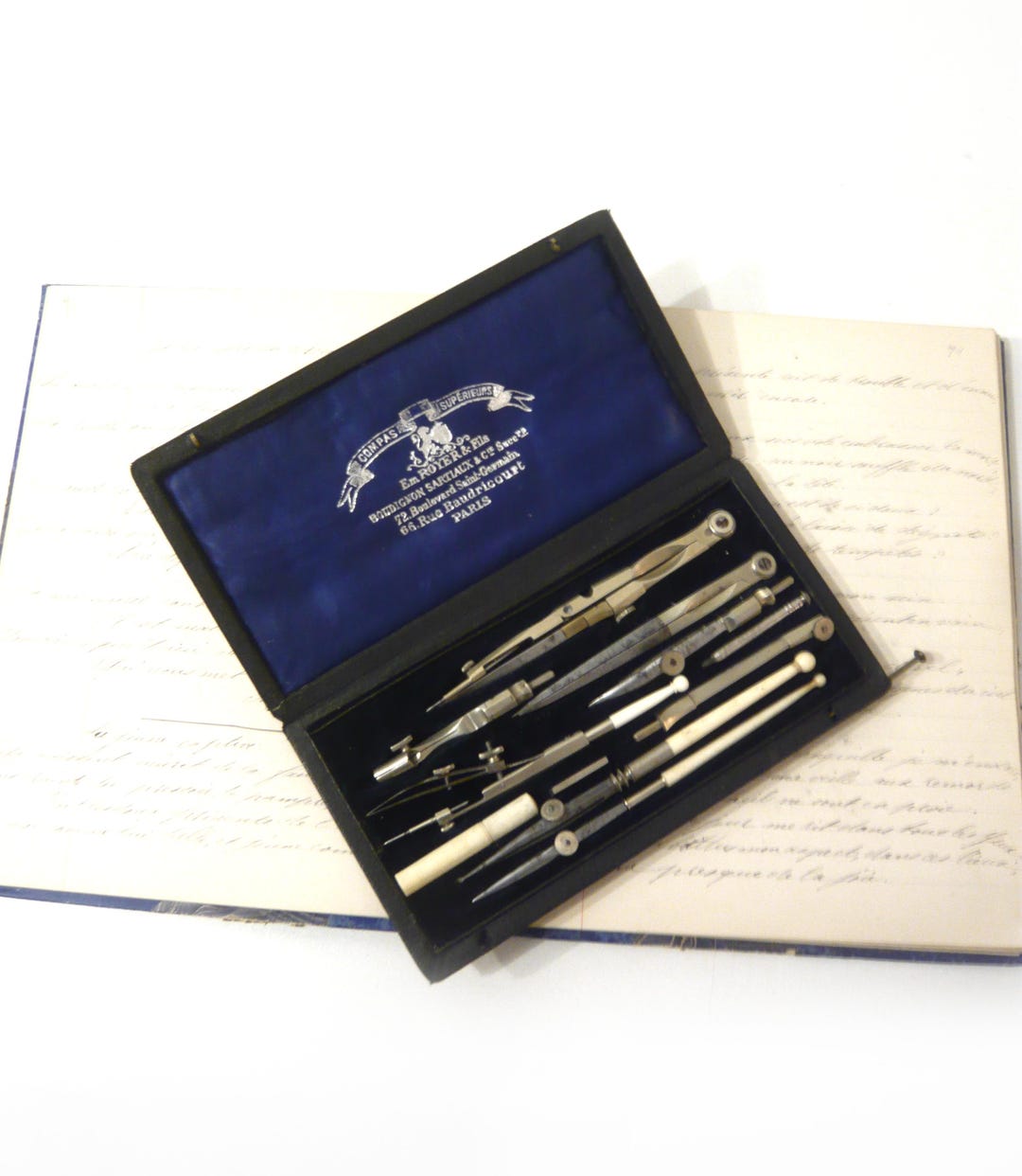 Antique Drafting Box Brass Draft Tool Small Wooden Box Compass Drafting ...