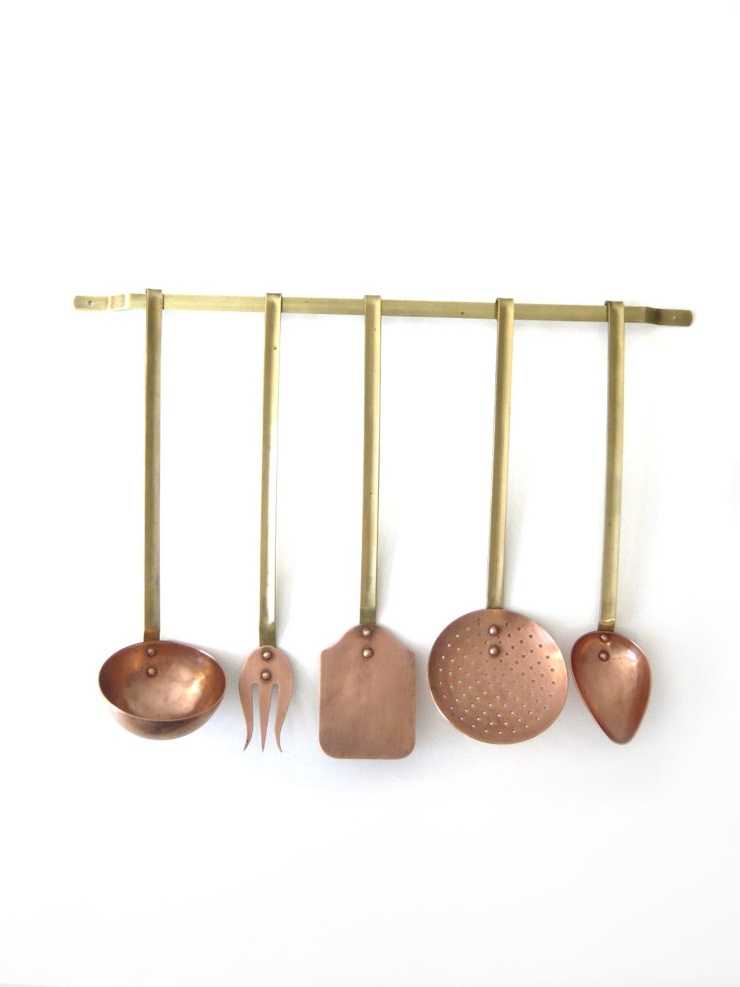 Copper Kitchen Utensils Set With Rack Set of 5 Copper Utensils and 1 ...