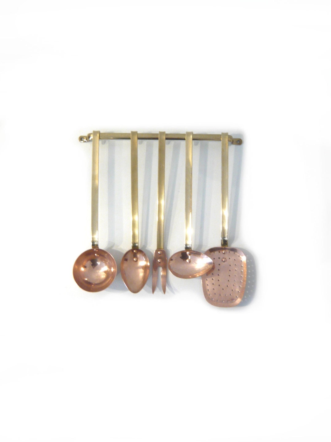 Copper Kitchen Utensils Set With Rack Set of 5 Copper Utensils and 1 ...