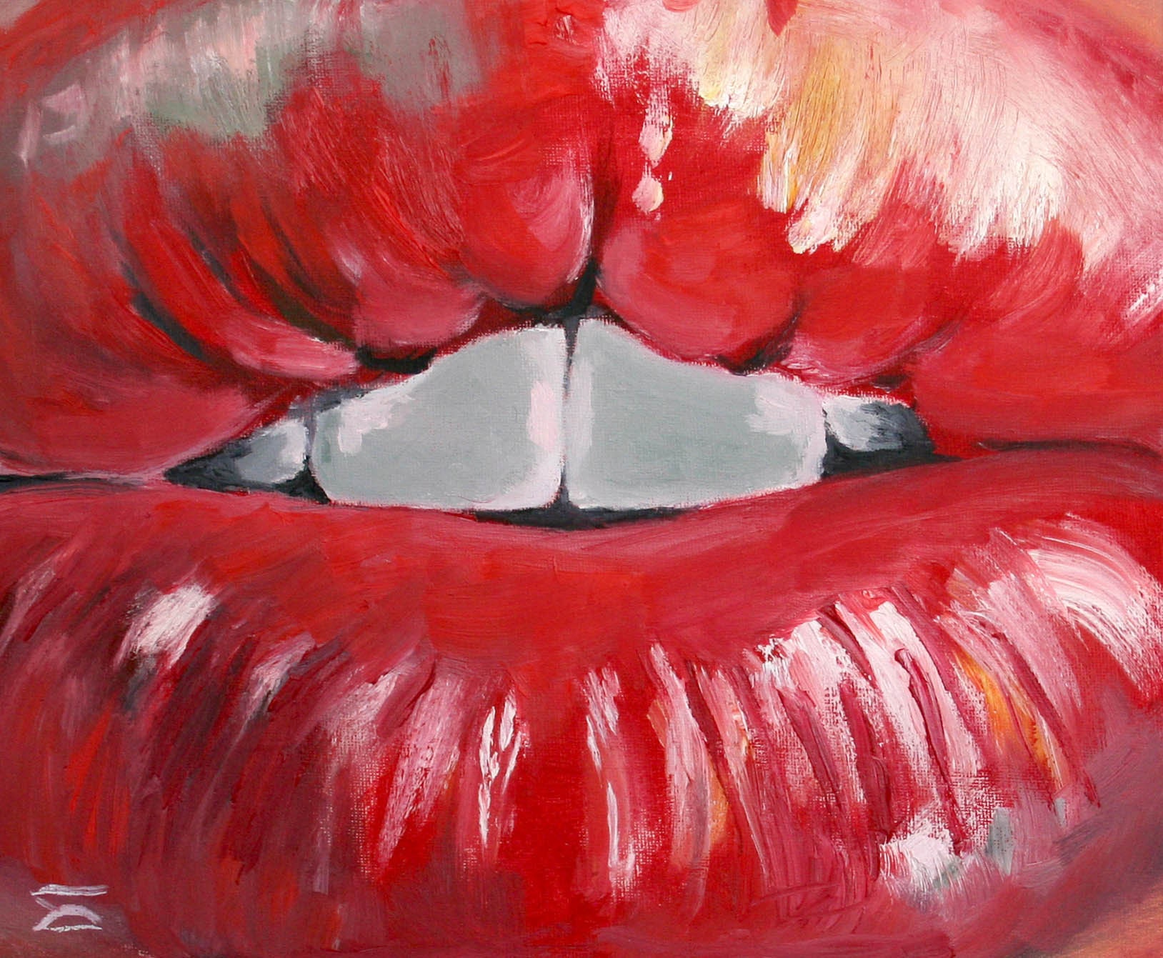 Full lips mouth bright red Portrait Fine Art Oil Painting just - Etsy.de