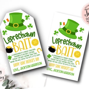 Leprechaun Bait Favor Tag, Pot of Gold Bait Favor Tag, St Patricks Day ...