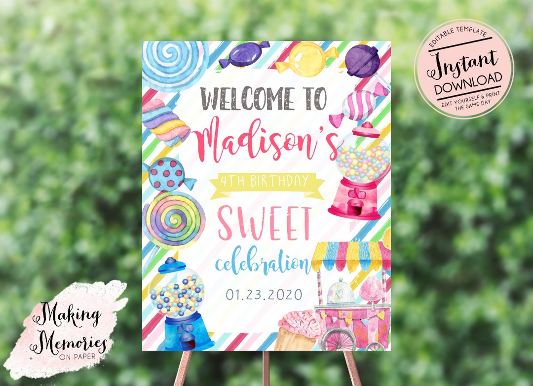 Candy Welcome Sign, Sweet Shop Birthday Welcome, Sweet Celebration ...