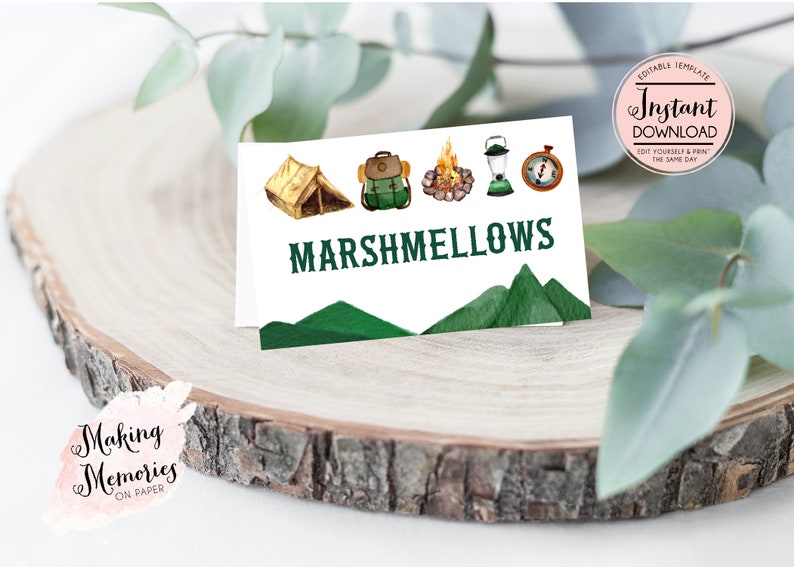 Camping Birthday Food Tent Cards Camping Food Labels - Etsy