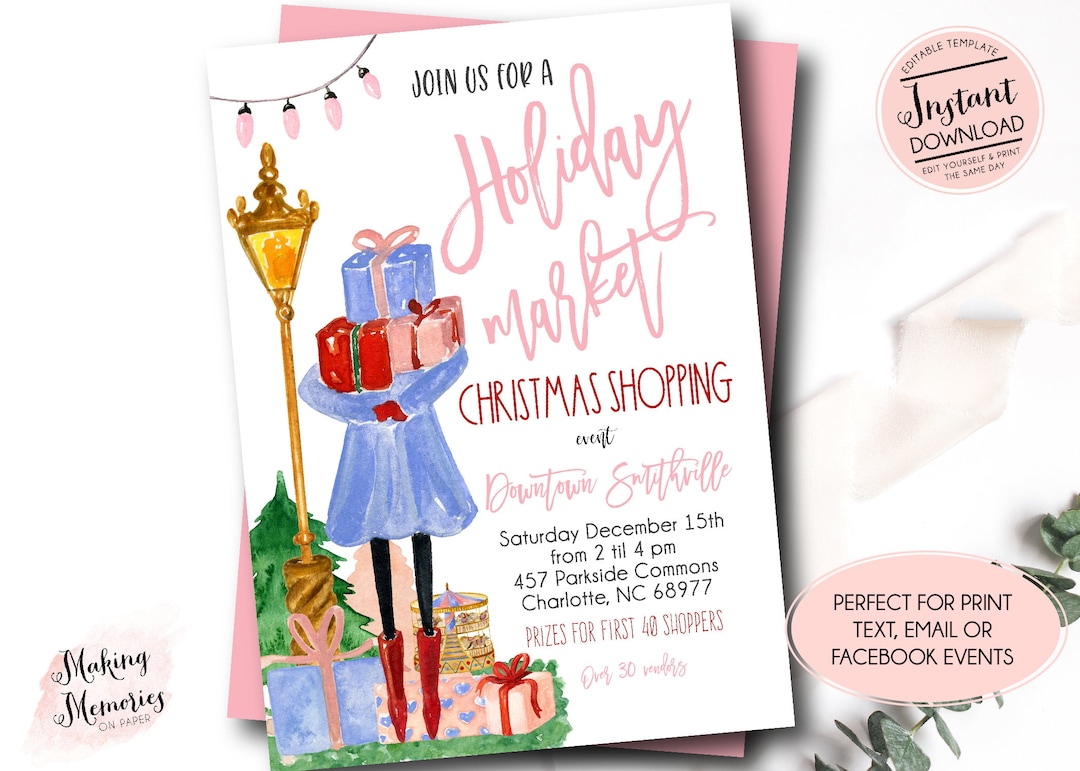 Holiday Market Invitation, Holiday Market Flyer, Downtown Christmas ...