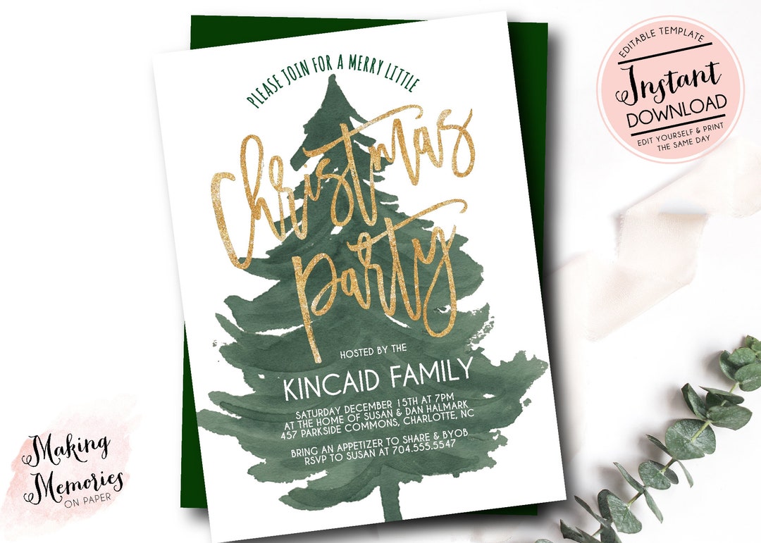 Christmas Party Invitation, Christmas Tree Editable Invitation Holiday ...
