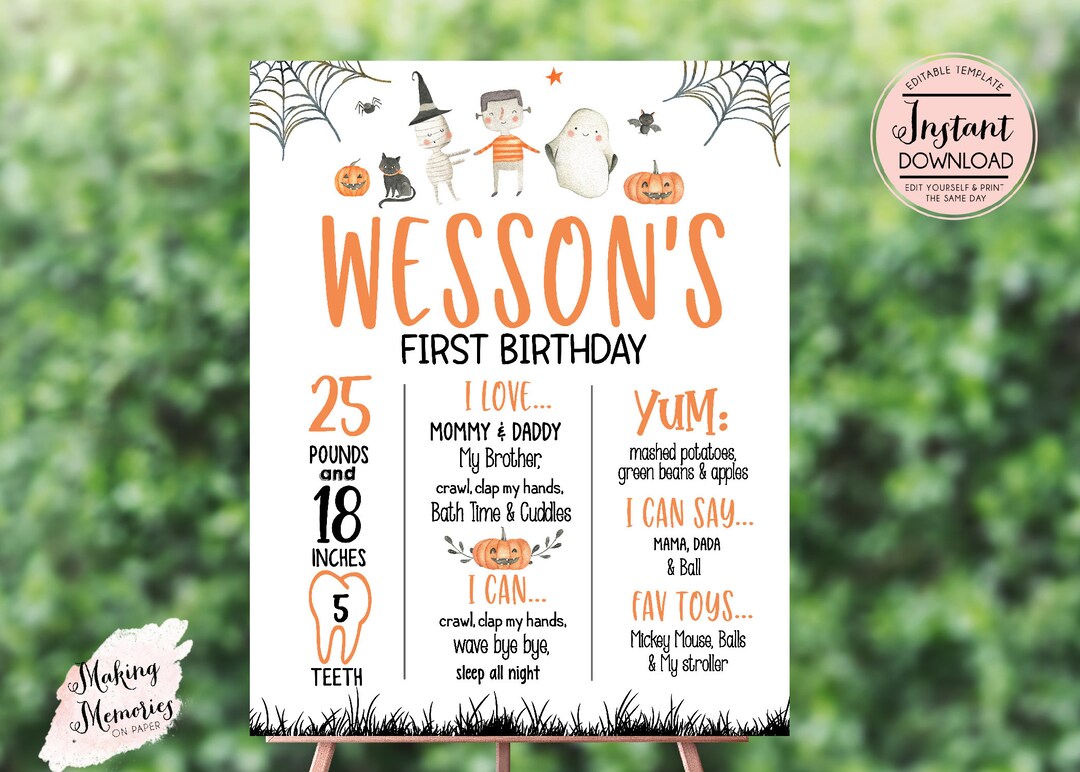 Halloween First Birthday Chalkboard - Halloween Milestone, Halloween ...