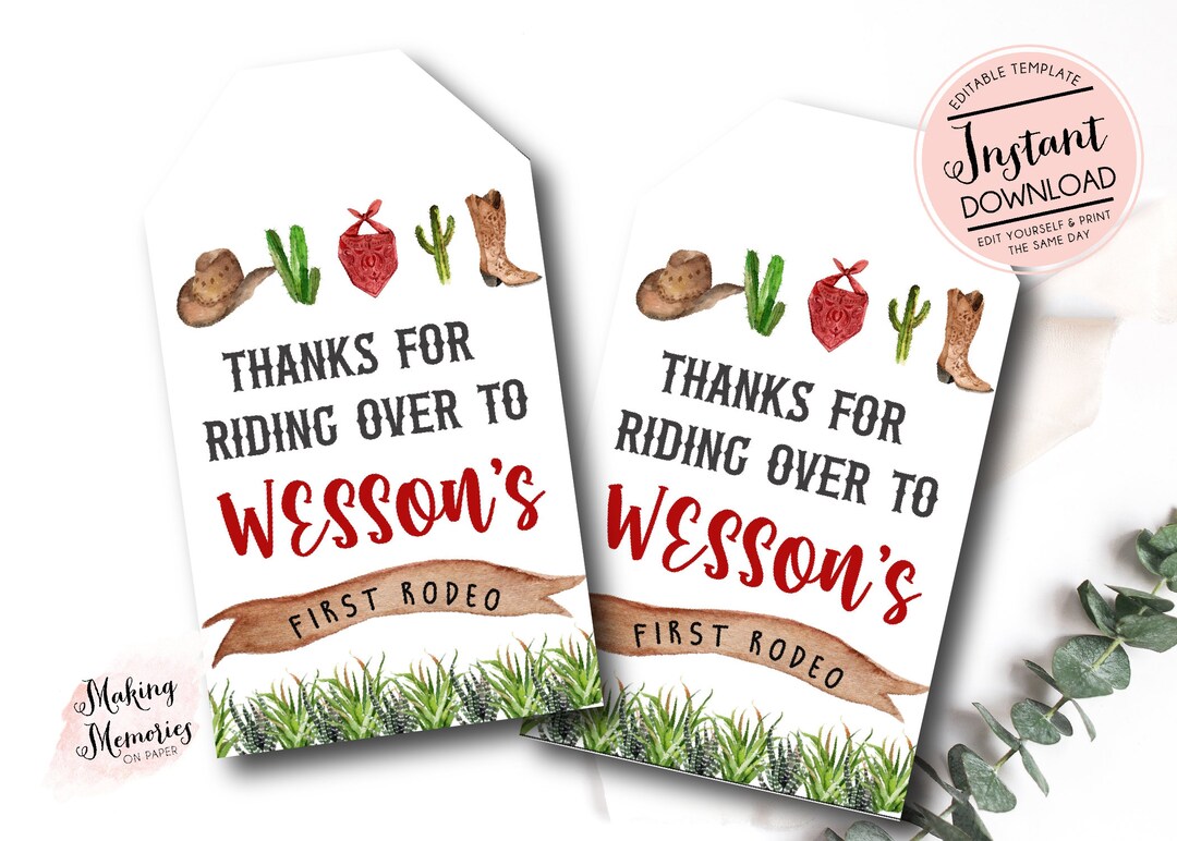 Cowboy Favor Tags, Western Favor Tags, Rodeo Favor Tags, Editable ...