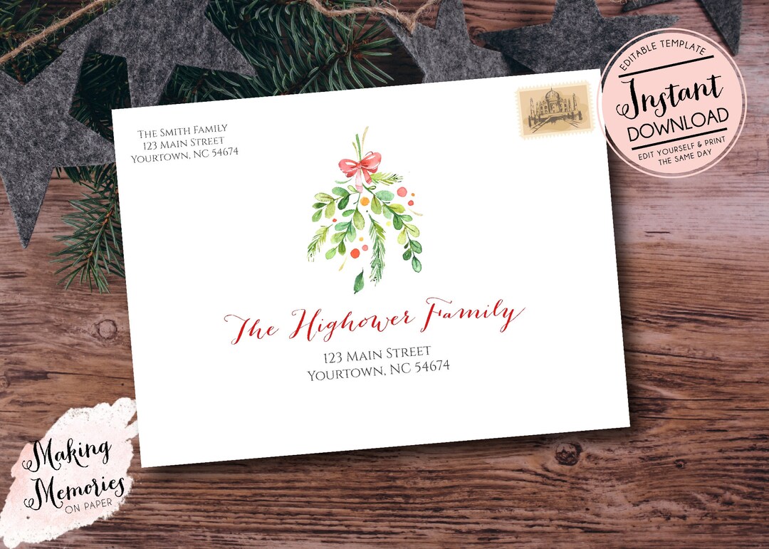 Editable Christmas Envelope Template, Addressed Christmas Envelopes ...