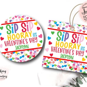 Sip Sip Hooray Valentine Tags, Juice Box Valentine Cards, Straw ...