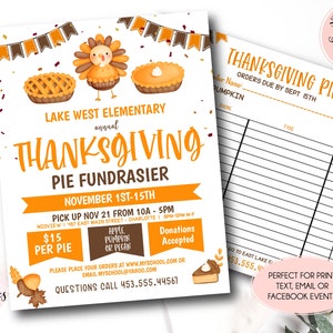 Thanksgiving Pie Fundraiser Flyer, Pie Sale Fundraiser Template, Fall ...