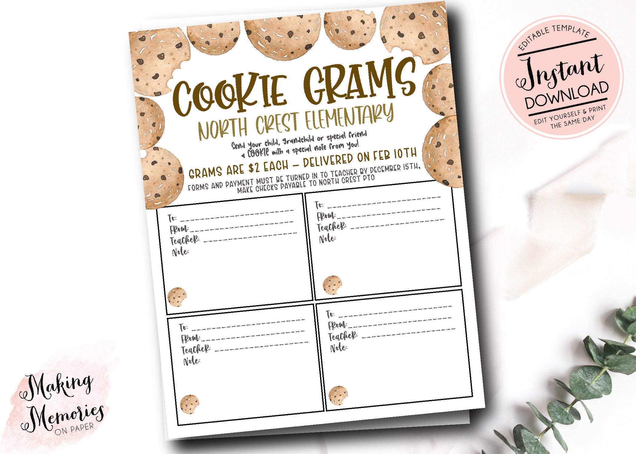 Editable Cookie Gram Template School Cookie Gram Flyer - Etsy