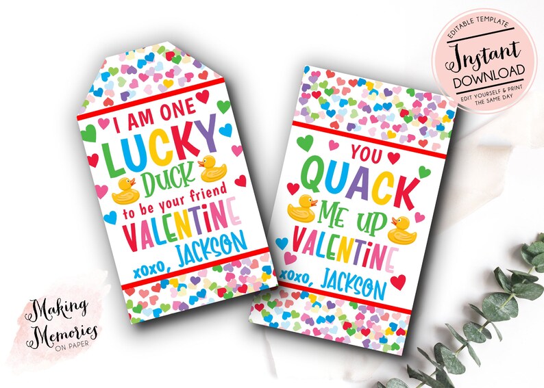 Editable Rubber Duck Valentine Tag One Lucky Duck Valentines - Etsy