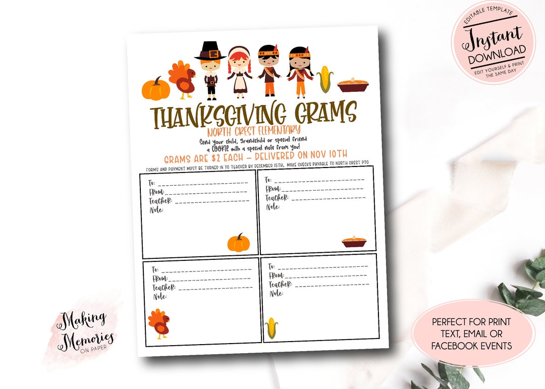 Thanksgiving Candy Gram Template, School Candy Gram, School Fundraiser ...