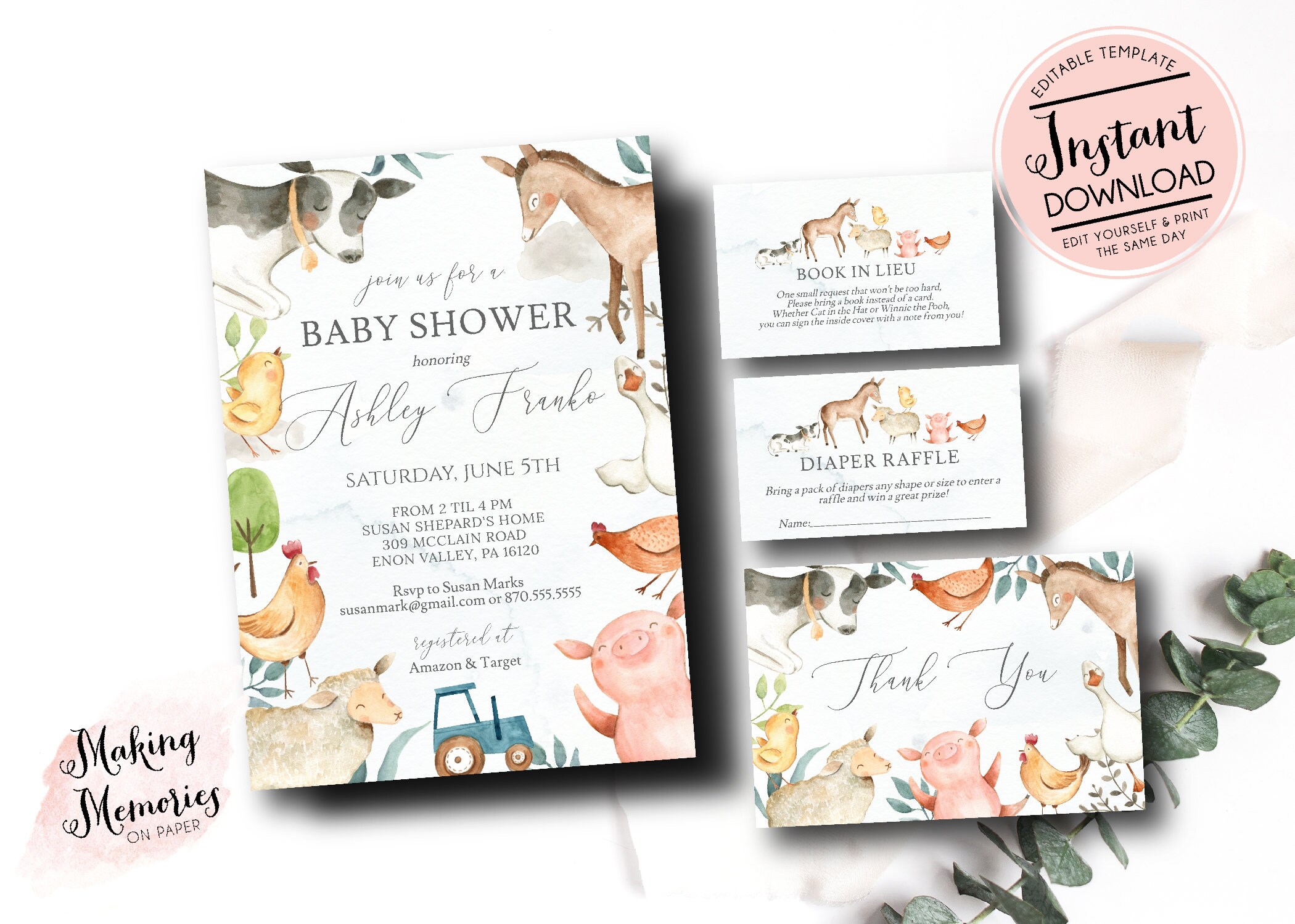 Farm Baby Shower Invitation Kit Boy Farm Baby Shower - Etsy