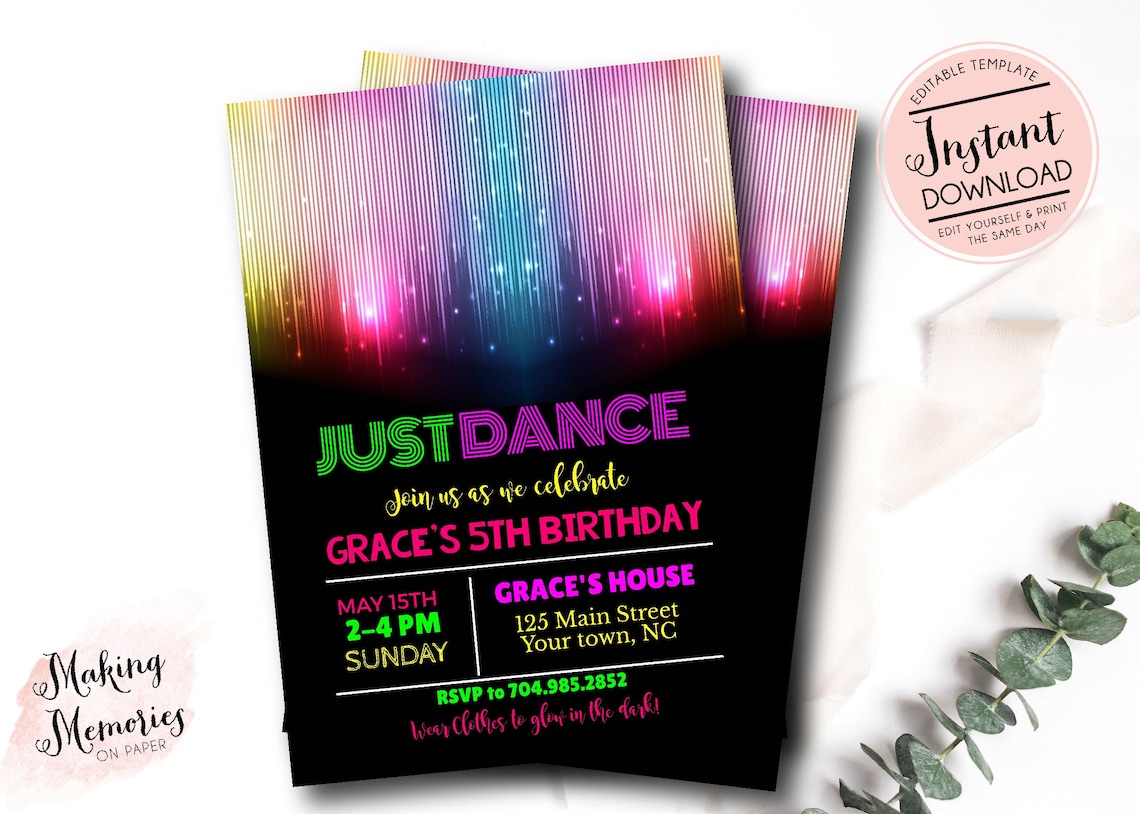 Just Dance Invitation, Disco, Dance Party- Tween- Diva Birthday ...