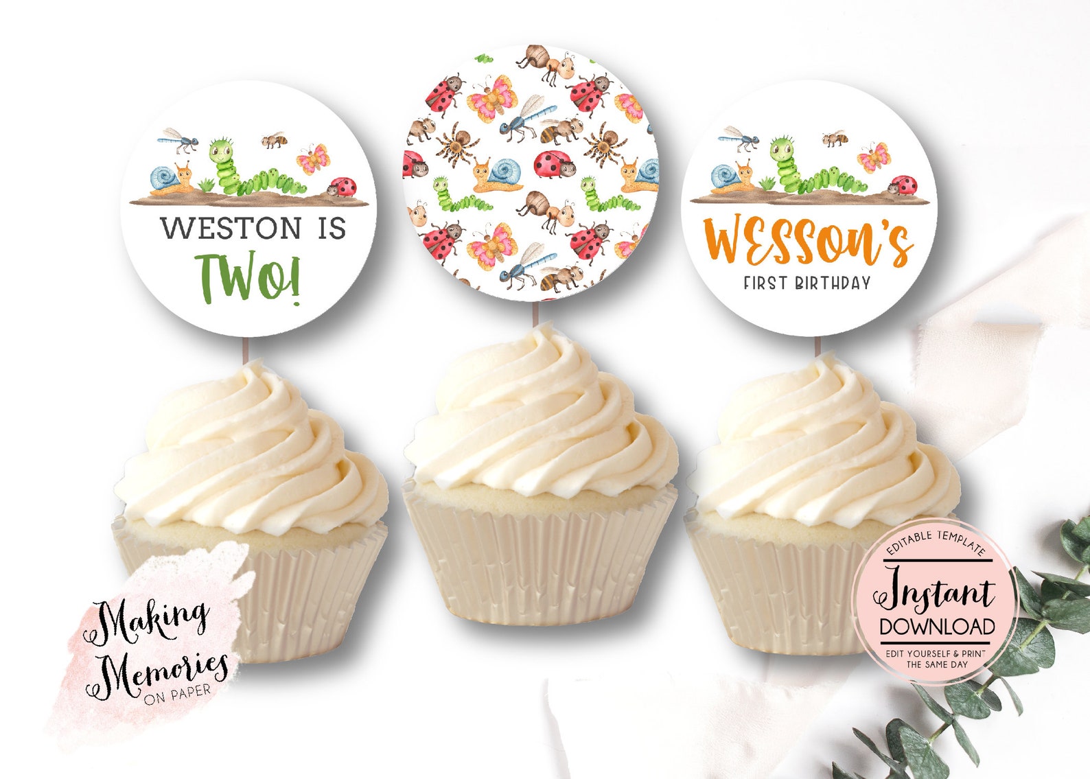 Bug Birthday Party Cupcake Toppers Editable Insect Cupcake - Etsy