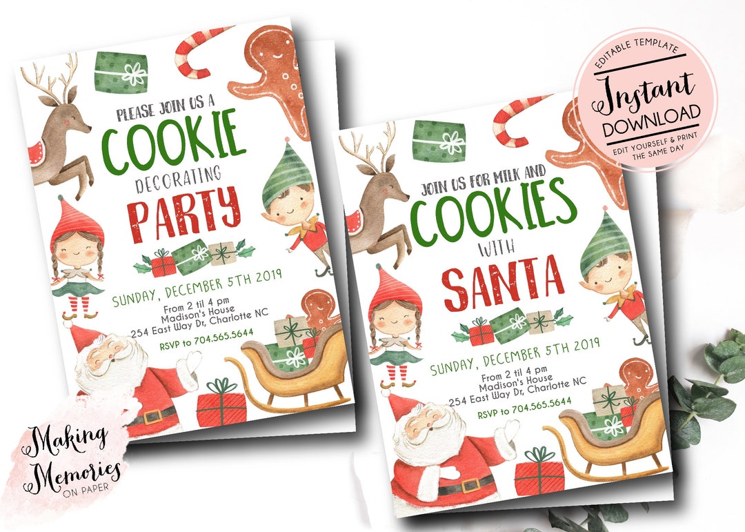 Milk and Cookie Invitation, Cookie Decorating Party, Santa Invitation ...