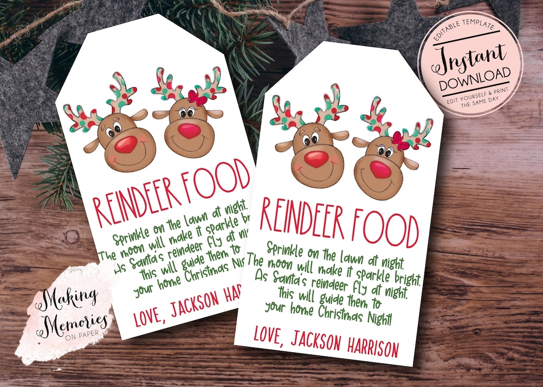 Reindeer Food Favor Tag, Christmas Treat Bag, Reindeer Food School Gift ...