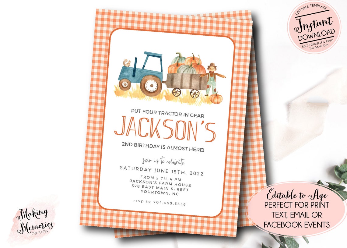 Editable Fall Birthday Invitation, Fall Tractor Birthday, Fall Hayride ...