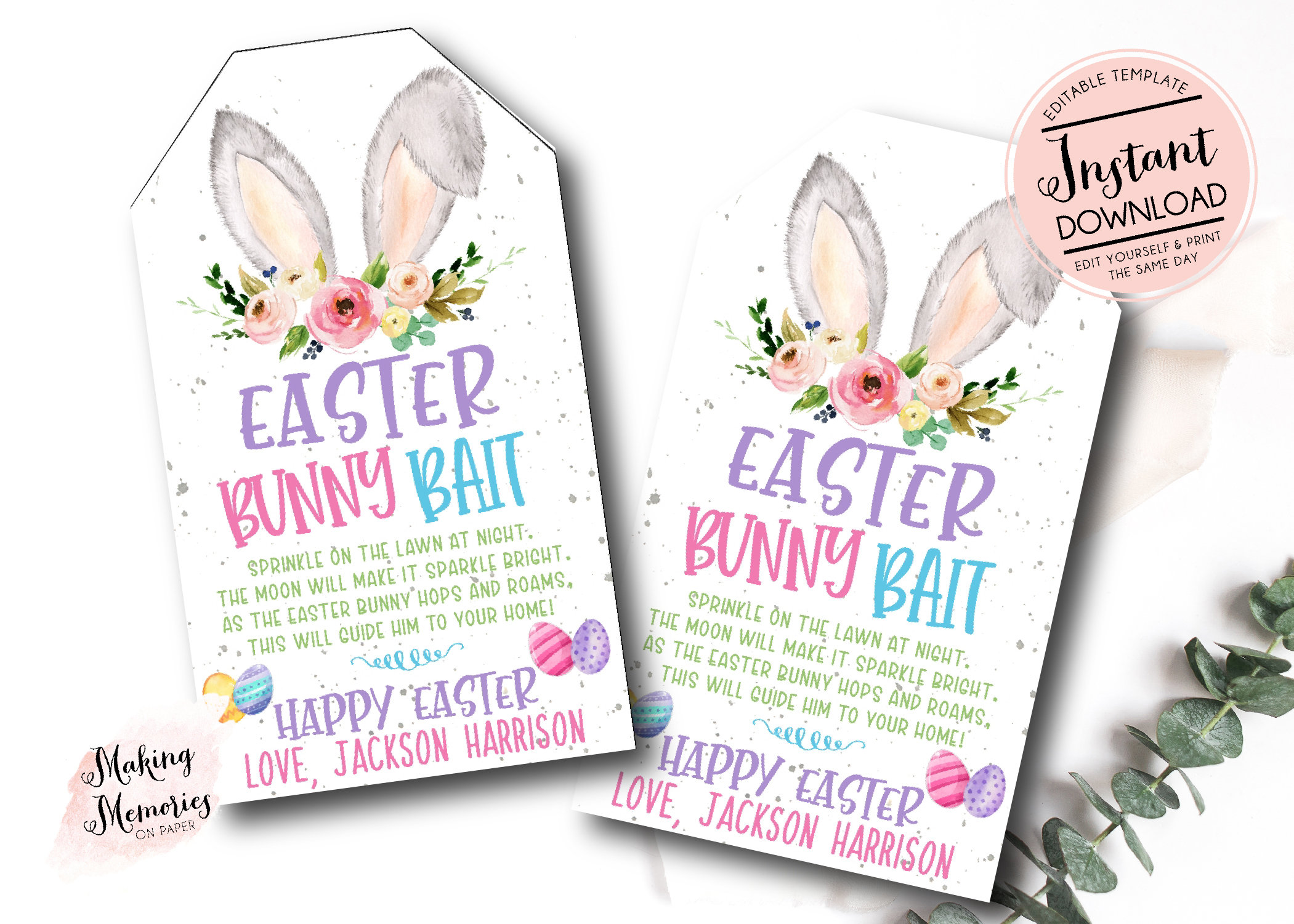 Easter Bunny Bait Favor Tag, Bunny Bait Favor, Bunny Bait Printable ...