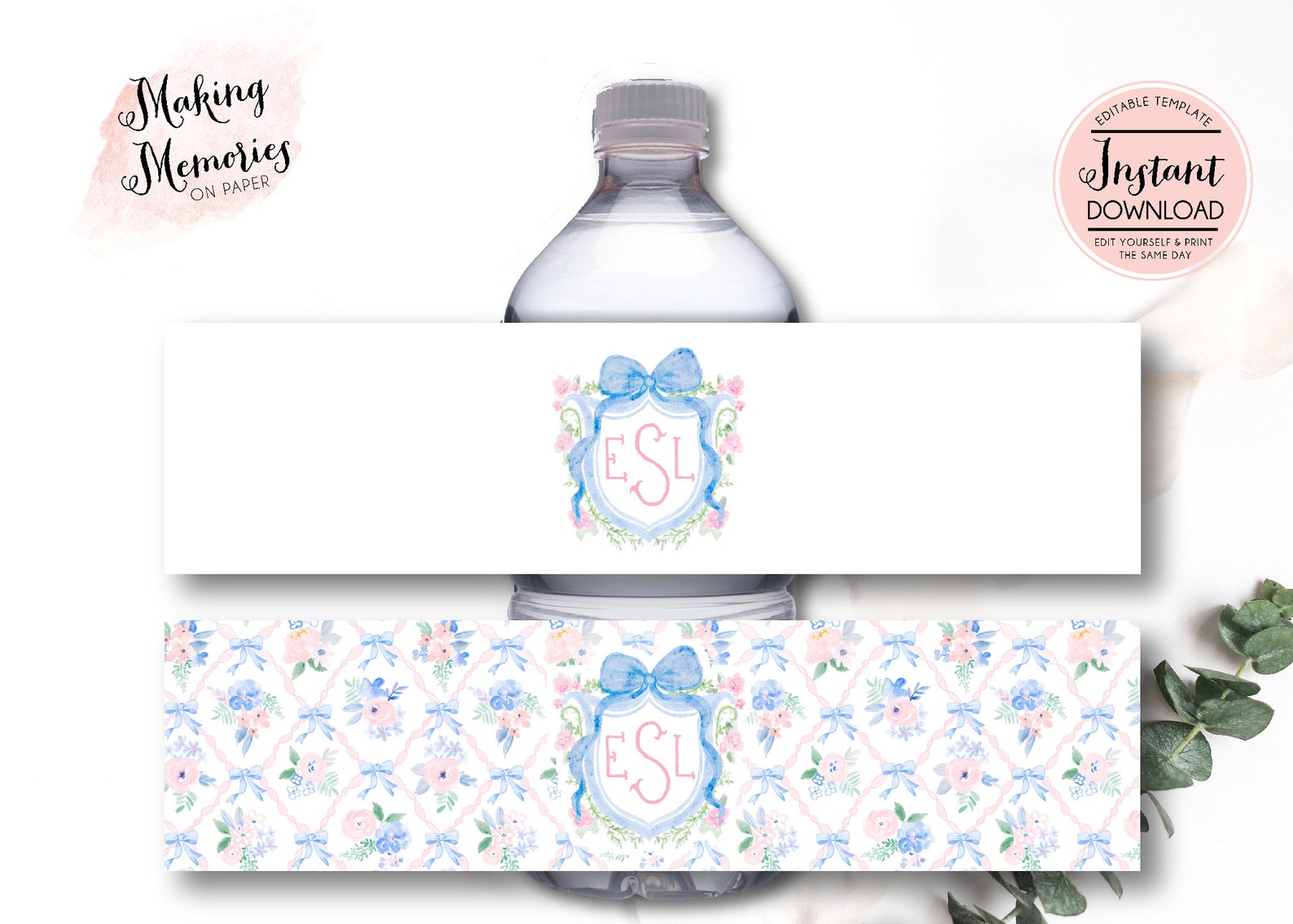 Monogram Baby Shower Invitation, Preppy Bow Baby Shower, Spring Girl ...