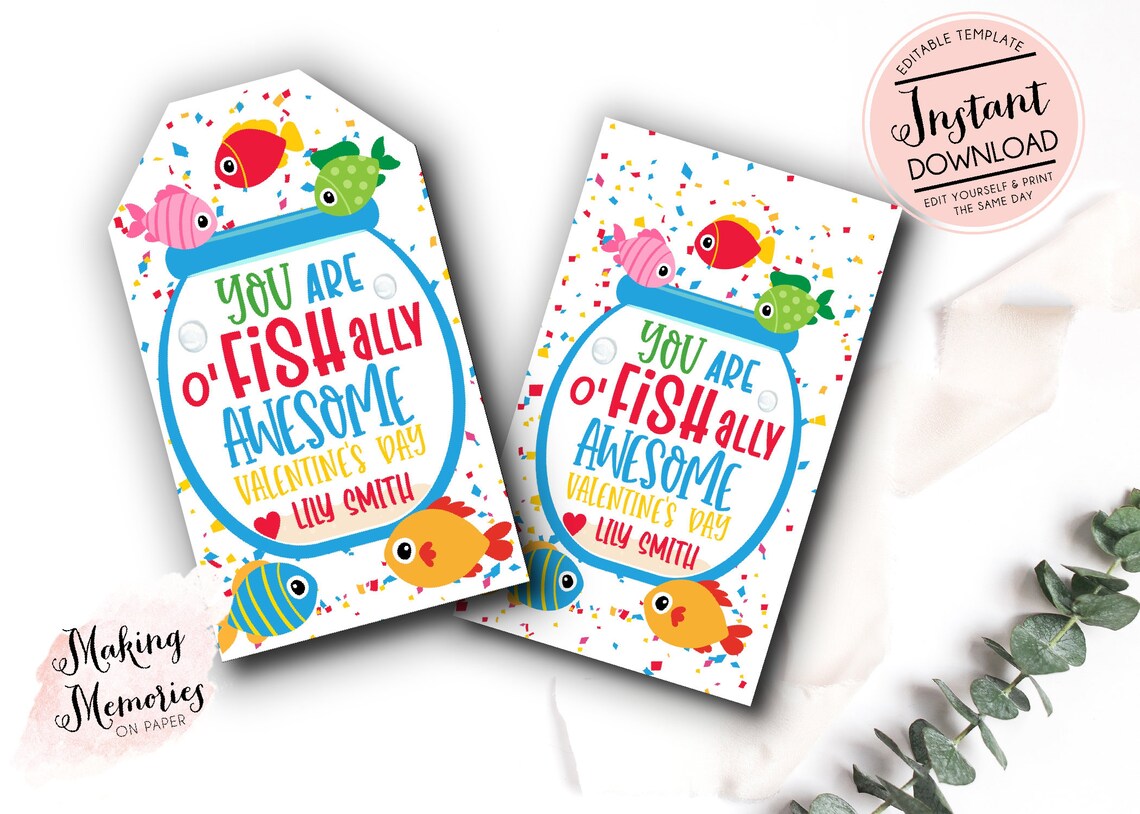 Editable Fish Valentine Tags O-fish-ally Valentine Cards - Etsy