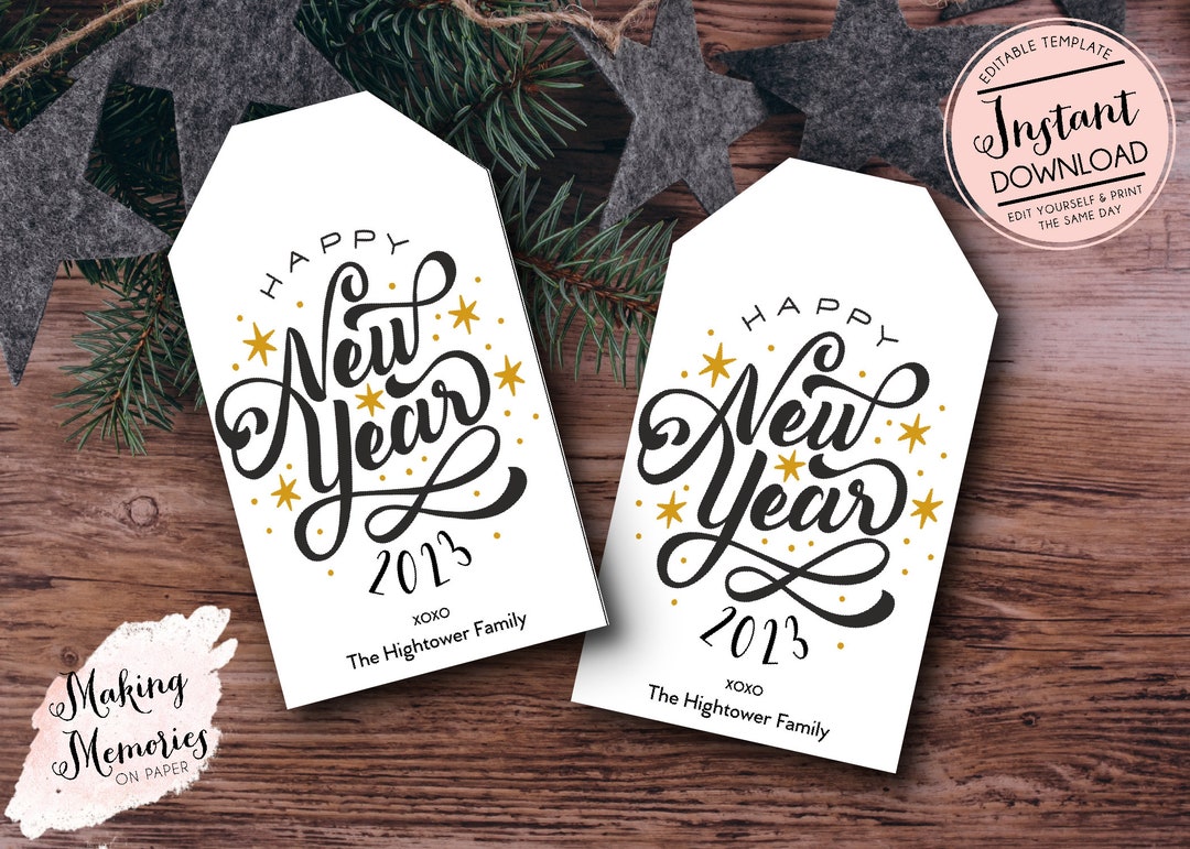Editable New Year's Eve Gift Tag Template, Printable Gold Confetti NYE ...